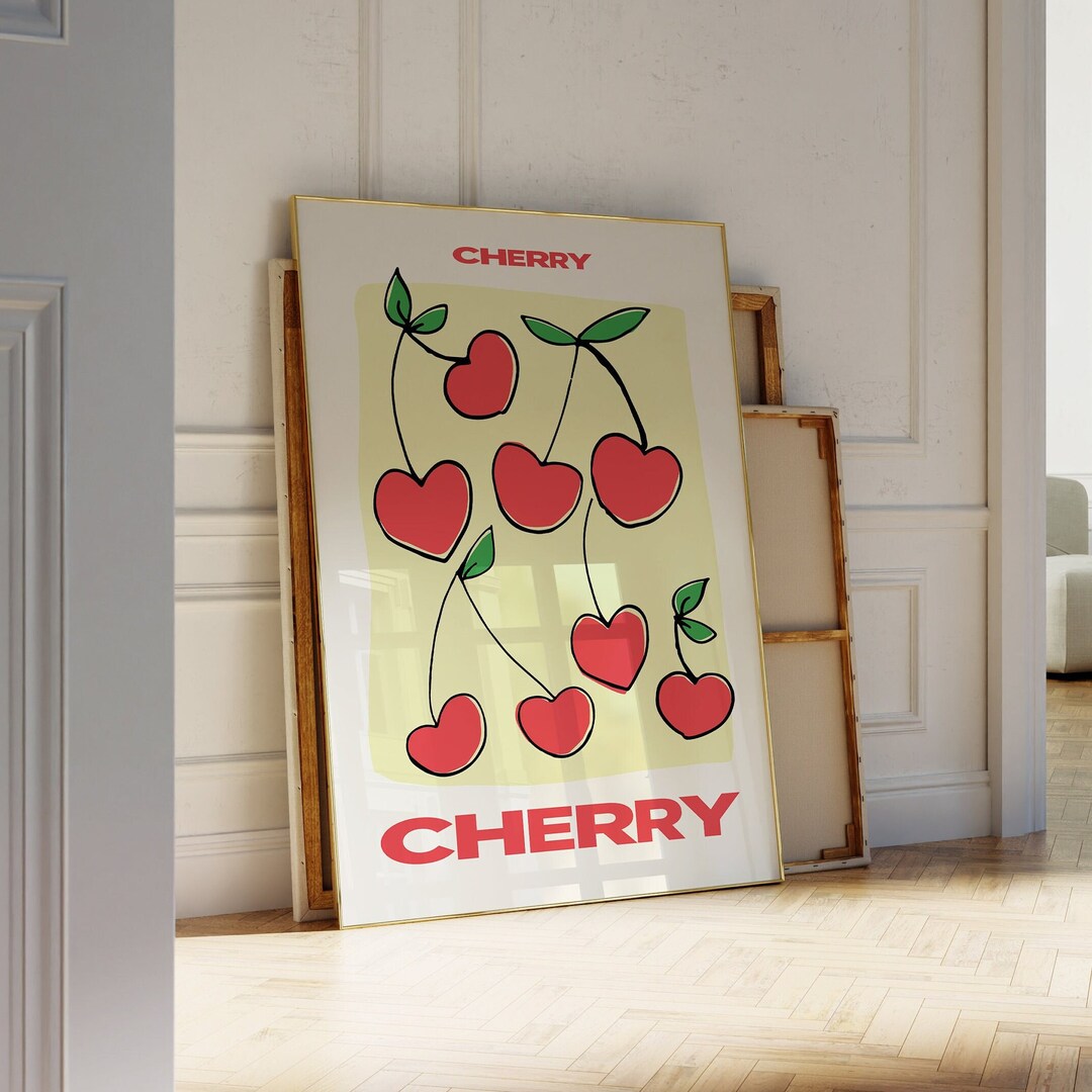 Red Cherry Art Poster, Coquette Wall Art, Hand-illustrated | Apartment ...