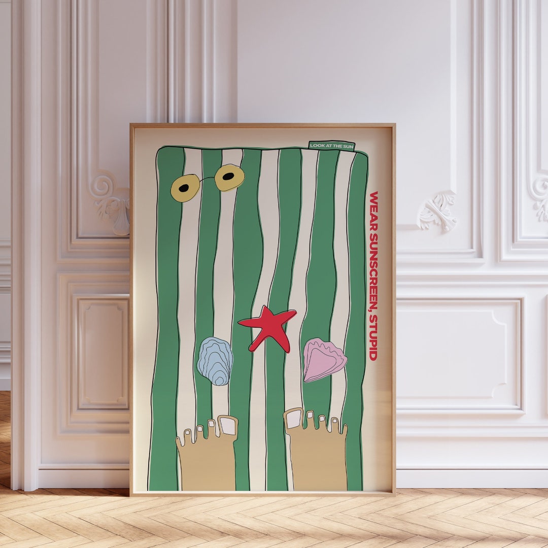 Wear Sunscreen Poster, Summertime Vintage Print, Beach Club Art ...