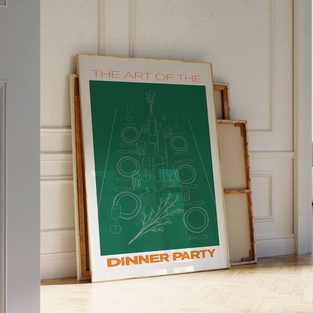 Dinner With Friends Party Poster, Hand Illustrated Vintage Wall Art ...