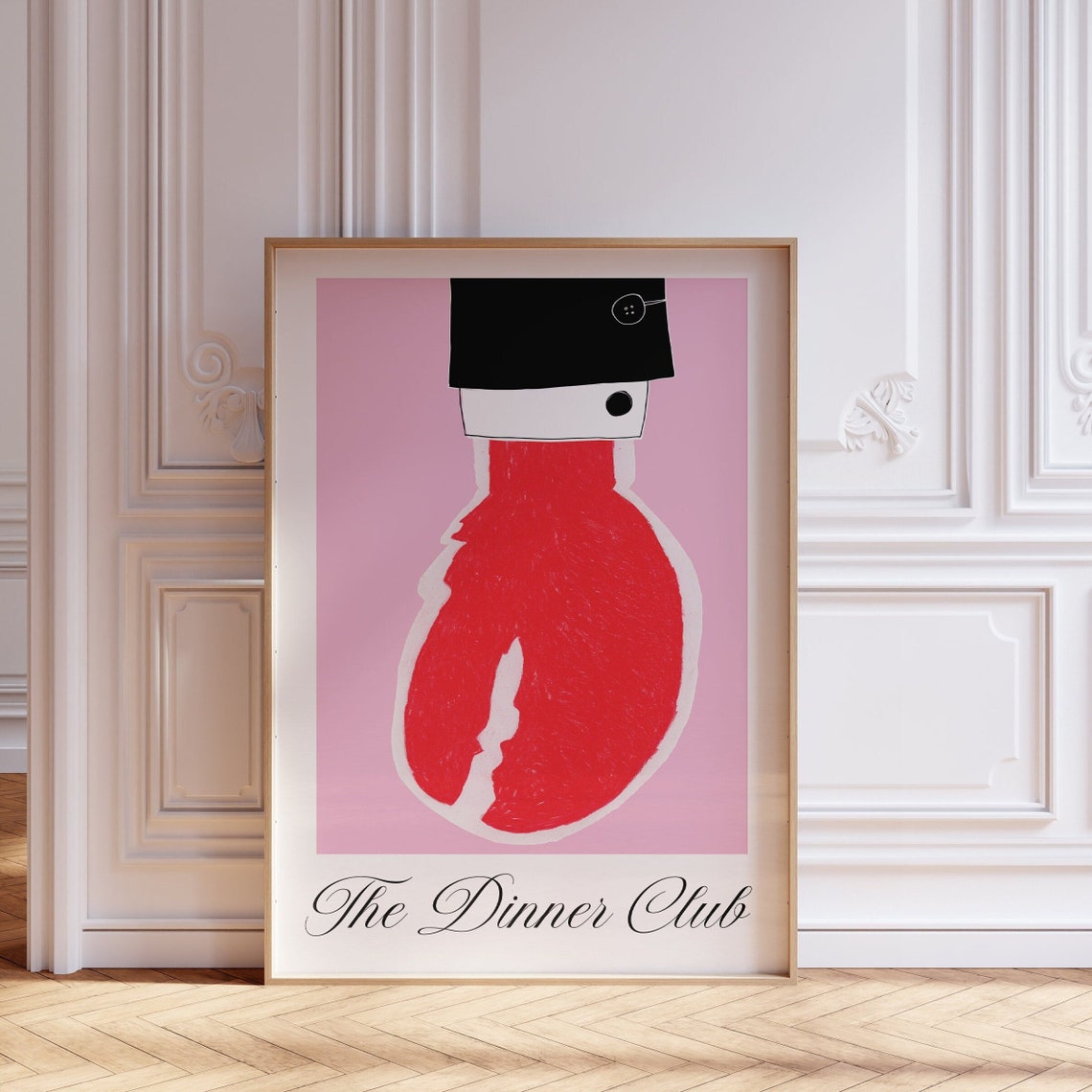 Lobster Dinner Party Poster, Funky Kitschy Apartment Wall Art | Funky ...