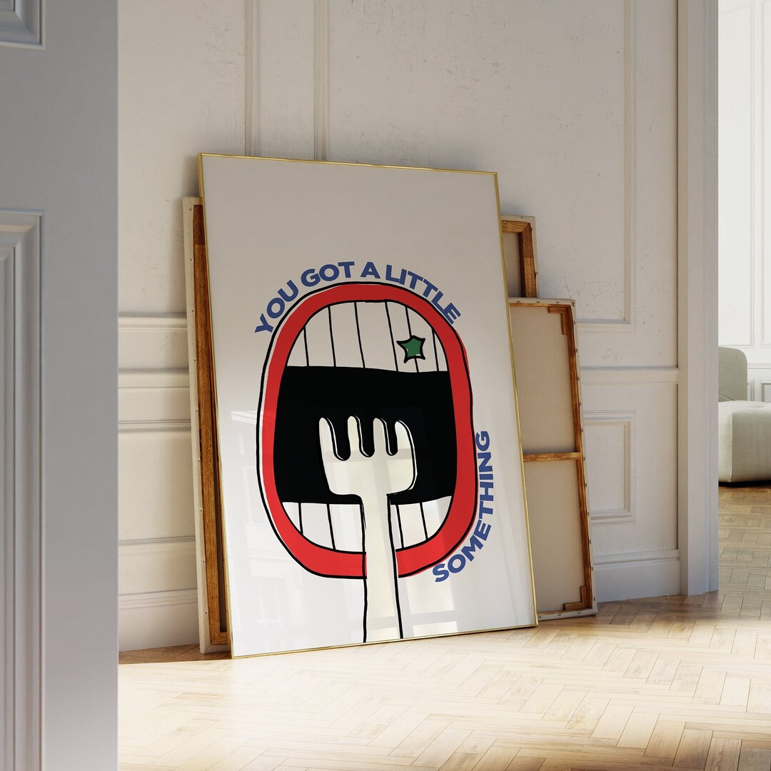 Food in Mouth Funky Poster, Hand-illustrated Art Print | Apartment ...