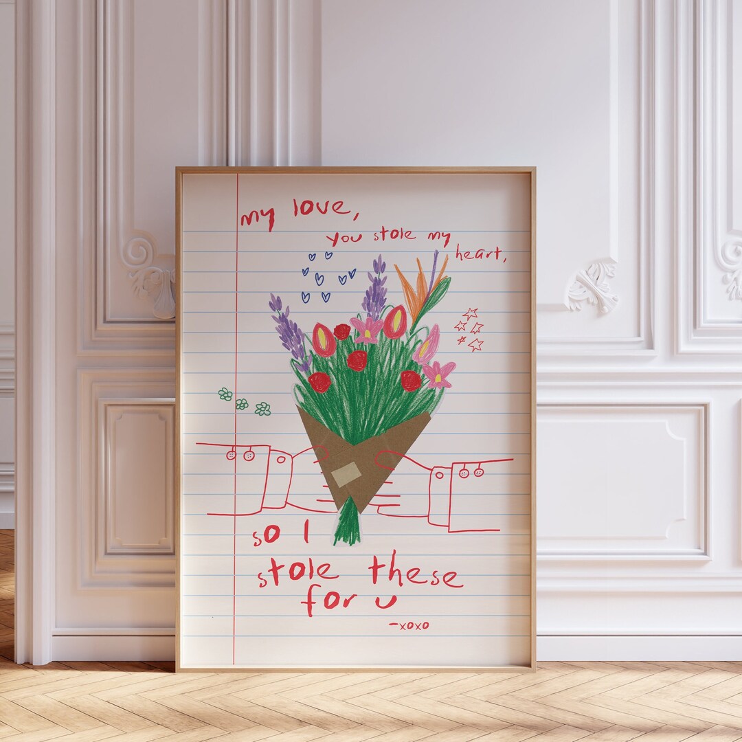 Flower Bouquet Art Poster, Kitschy Illustrated Wall Art Print | Trendy ...