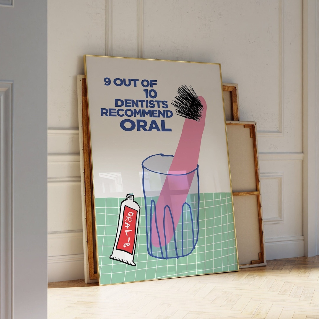 Toothbrush Oral Health Wall Art, Hand-illustrated Bathroom Decor ...