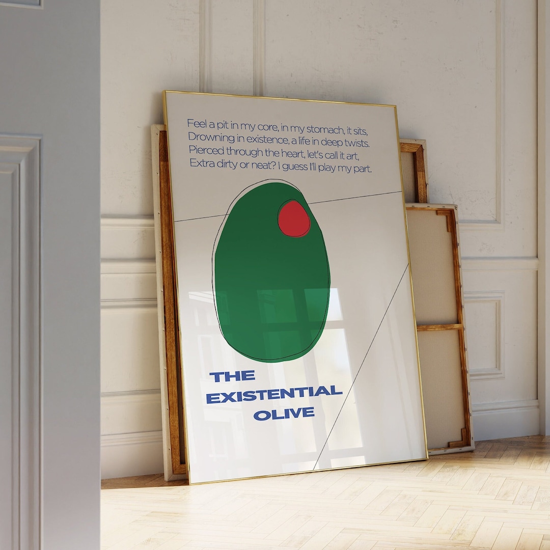 Olive Existential Art Poster, Funky Martini Wall Art | Apartment Decor ...