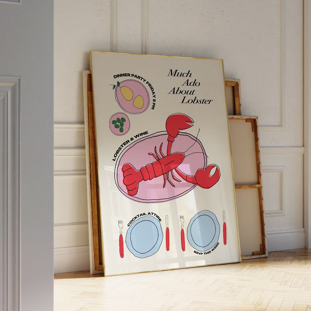 Dinner With Friends Lobster Party Art Poster, Hand-illustrated Wall ...
