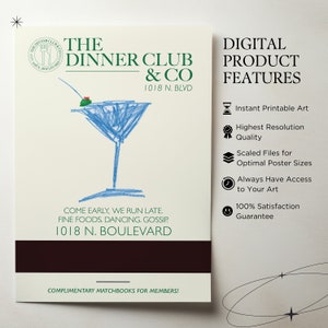 Martini Dinner Club Print, Hand-illustrated Supper Club Poster ...