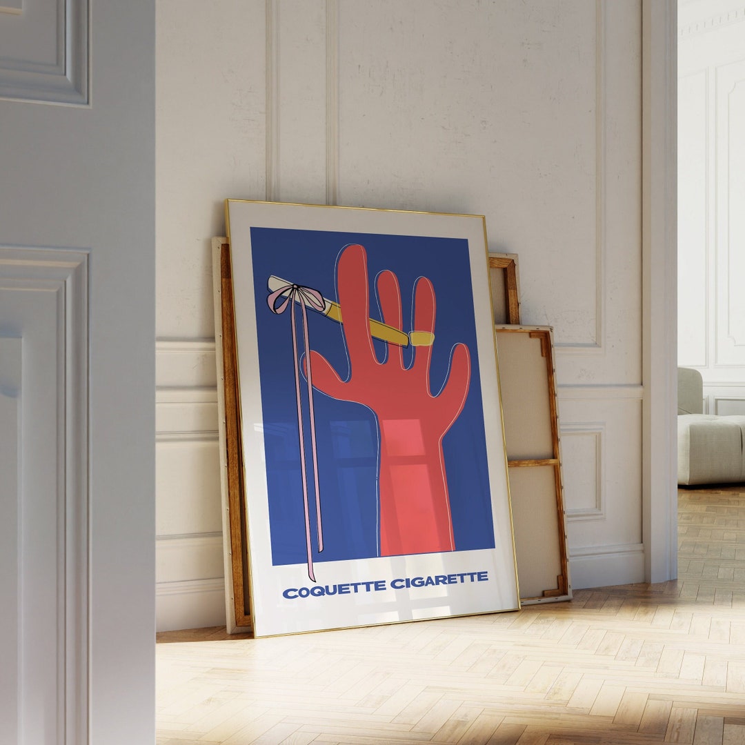 Coquette Cigarette Pink Bow Poster, Hand-illustrated Balletcore Wall ...
