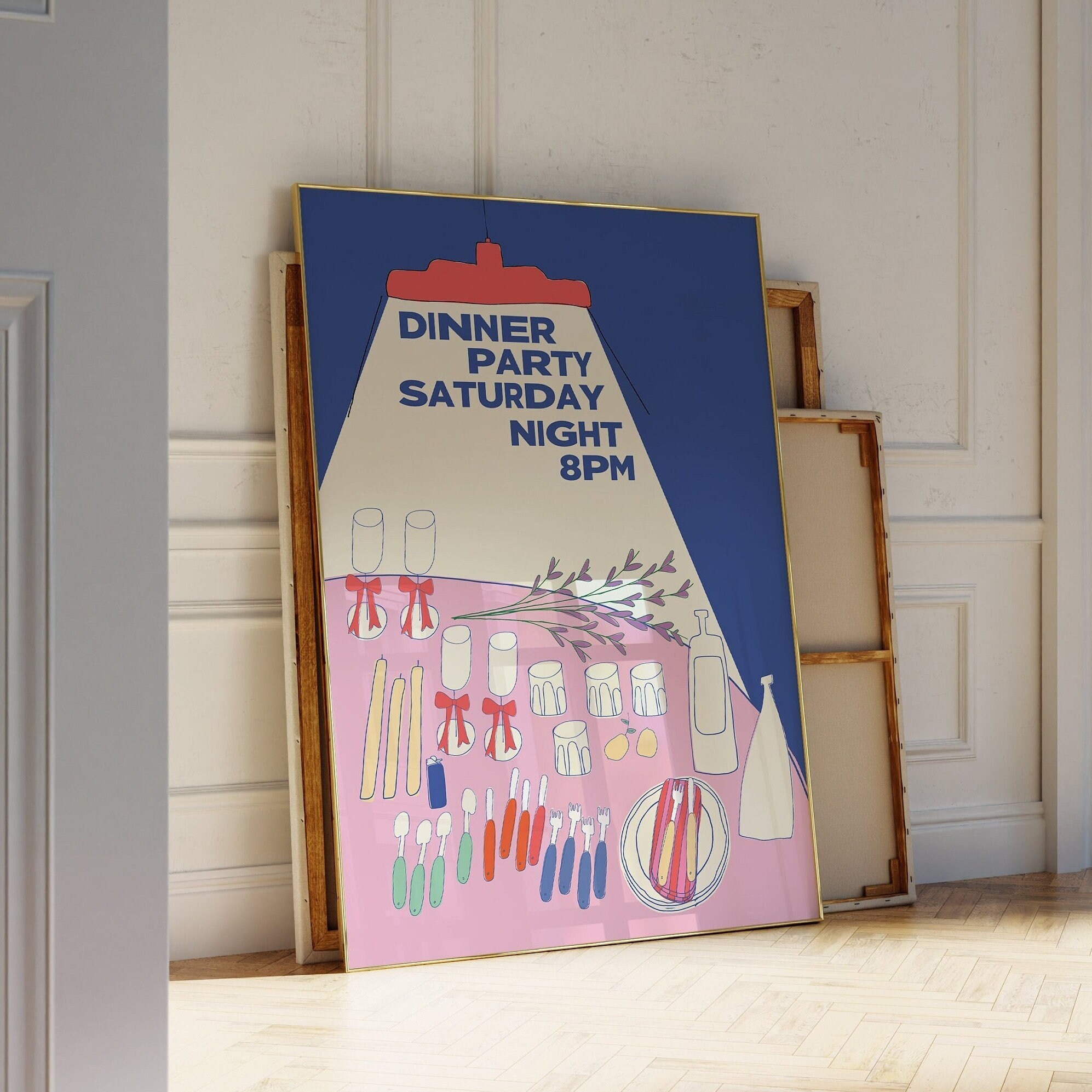 Dinner With Friends Party Poster, Hand Illustrated Funky Art ...