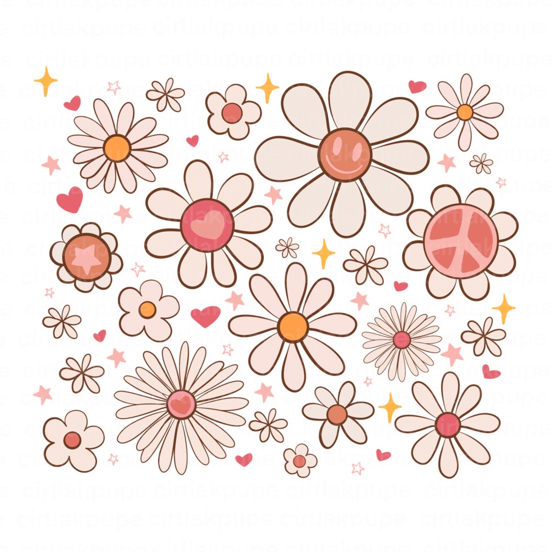 Groovy Daisy, Happy Flowers PNG Retro Sublimation, Hippi Floral ...