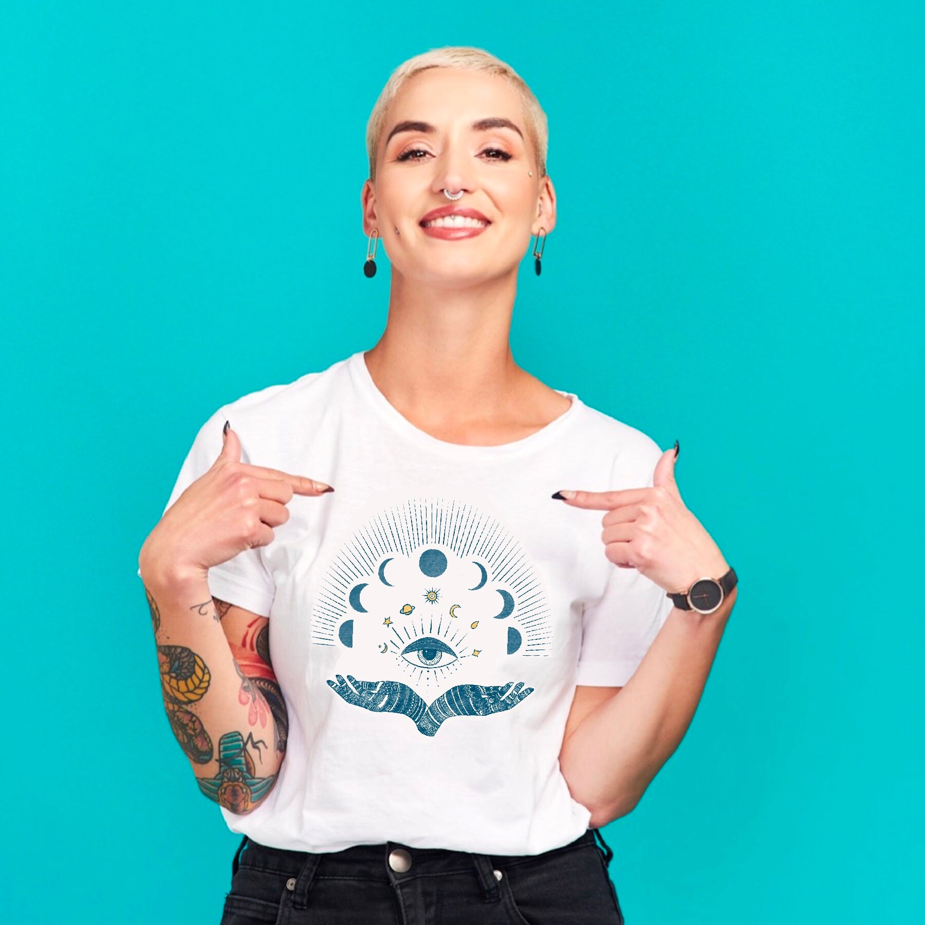 Blue Hand of Fatima Moon Phase and Evil Eye Digital Download - Etsy