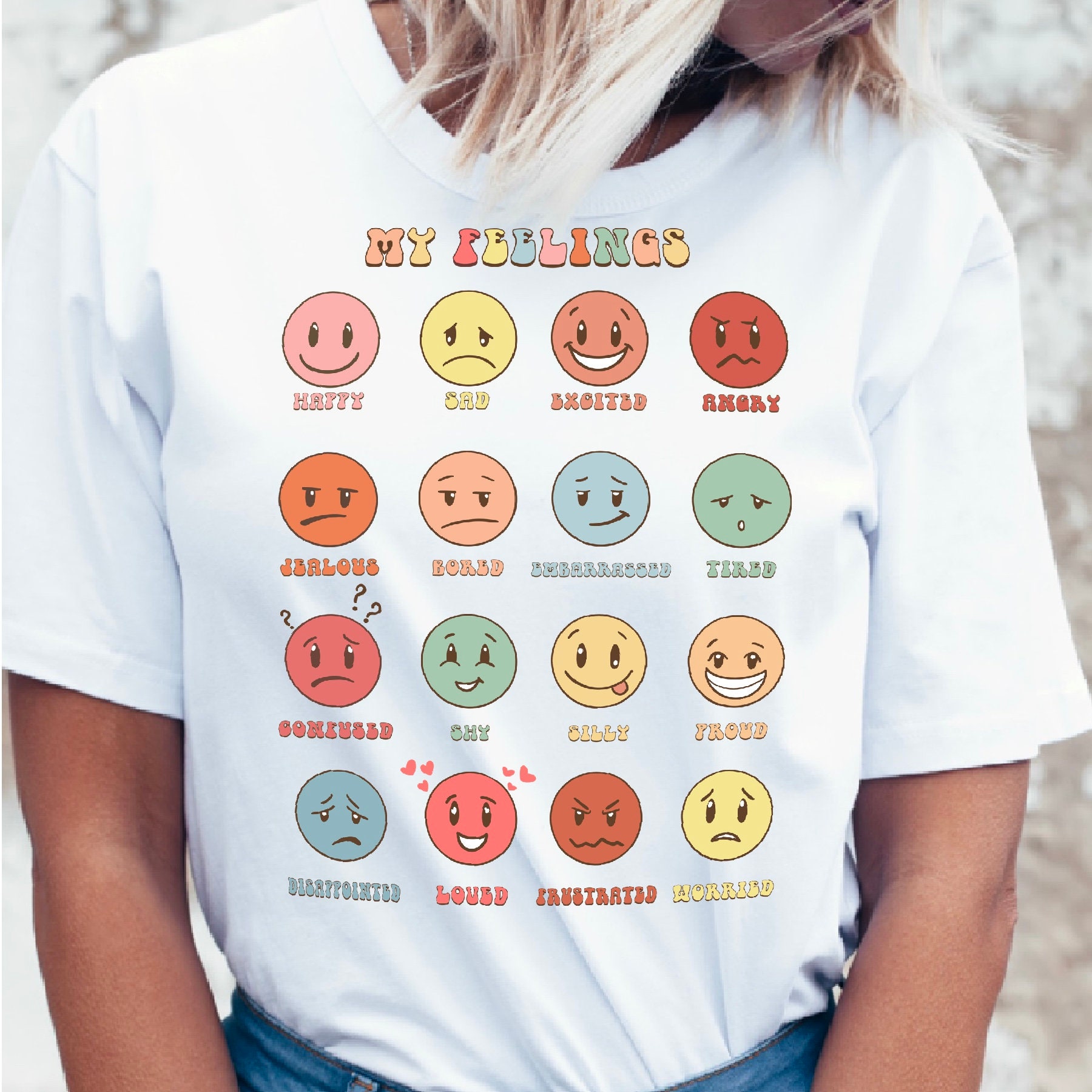 Retro Rainbow Feelings Chart Png File Trendy Sublimation Shirt - Etsy