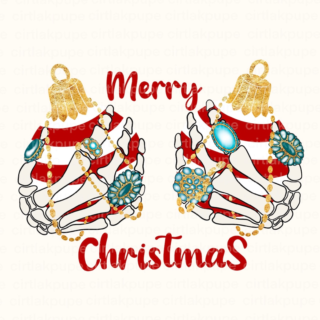 Merry Christmas Skeleton Hands Ornamental Digital Download Png, Merry ...