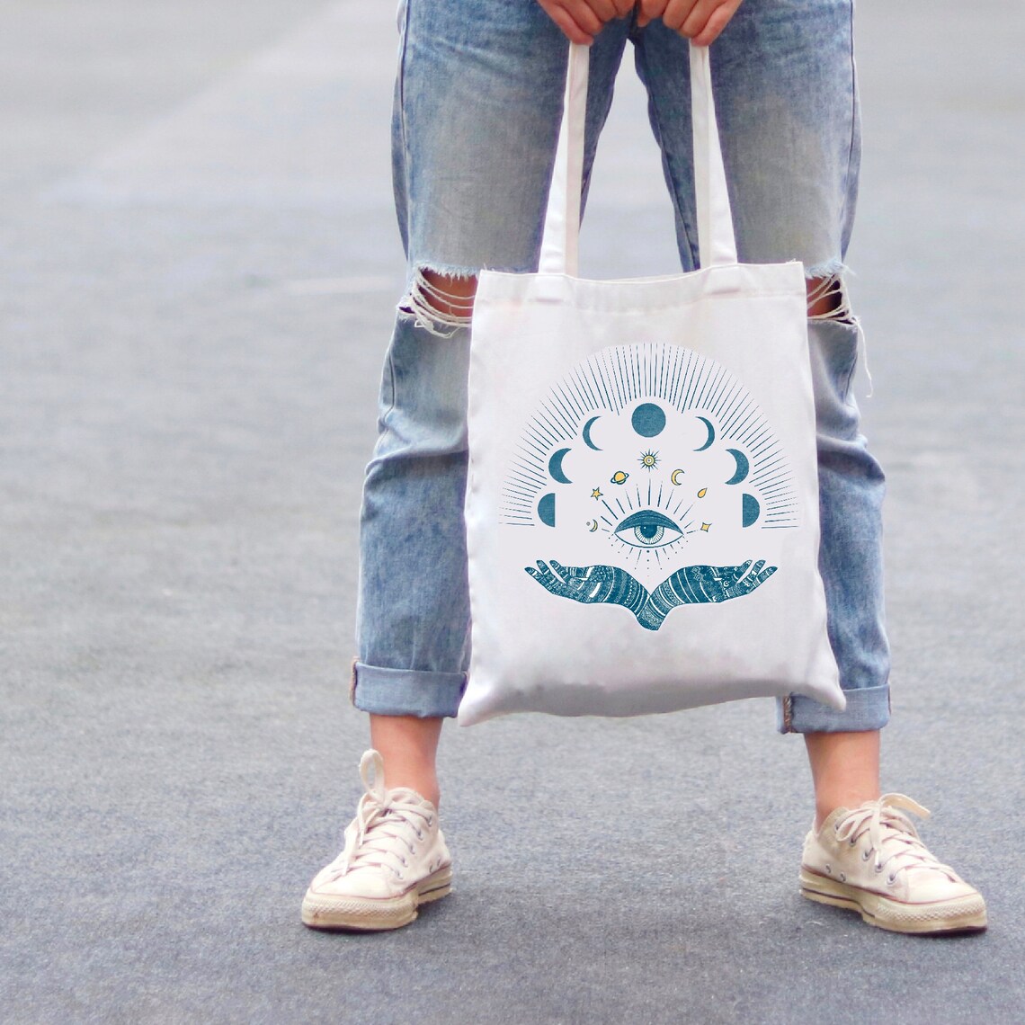 Blue Hand of Fatima Moon Phase and Evil Eye Digital Download | Etsy