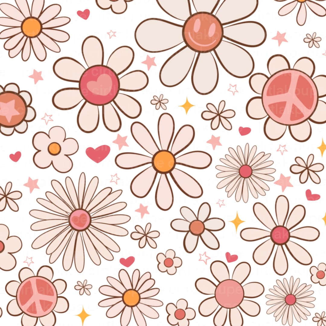 Groovy Retro Summer Daisy Seamless Pattern for Retro Floral Fabric ...