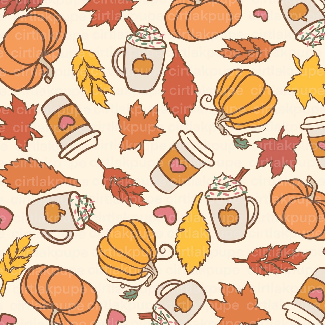 Retro Coffee Seamless File Autumn Seamless Pumpkins Digital - Etsy