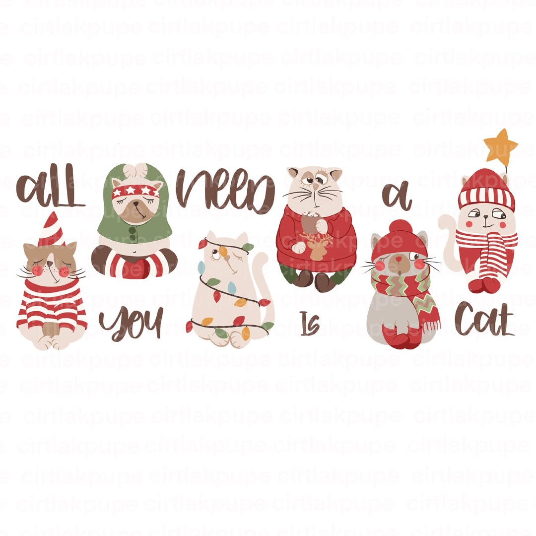 Christmas Cat Doodle Digital Download Clipart , Merry Christmas Cat ...