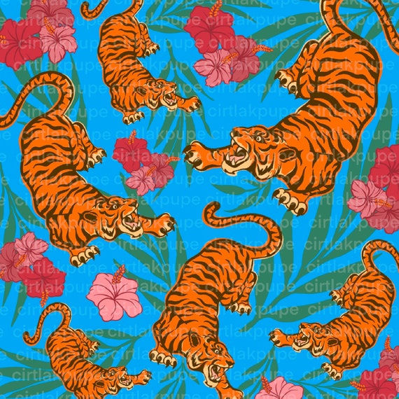 Eclectic Tiger Seamless File Flower Pattern for Fabric - Etsy