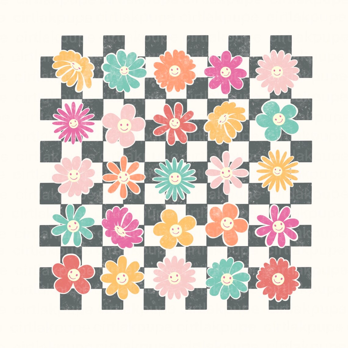 Happy Daisy Checkered Png Sublimation Retro Floral Summer - Etsy