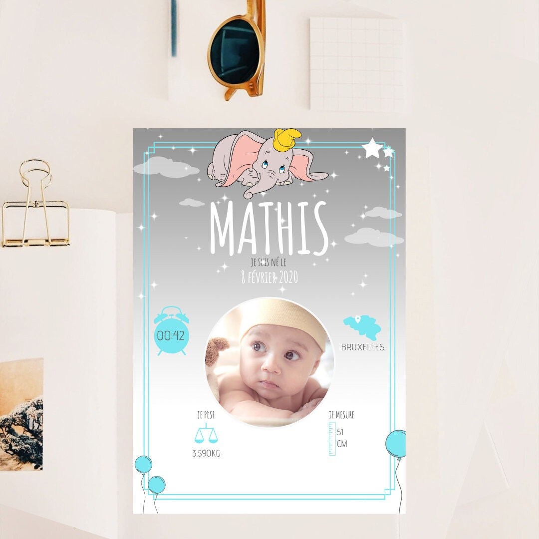 Personalized Dumbo Birth Poster for Child's Room Decoration - Etsy