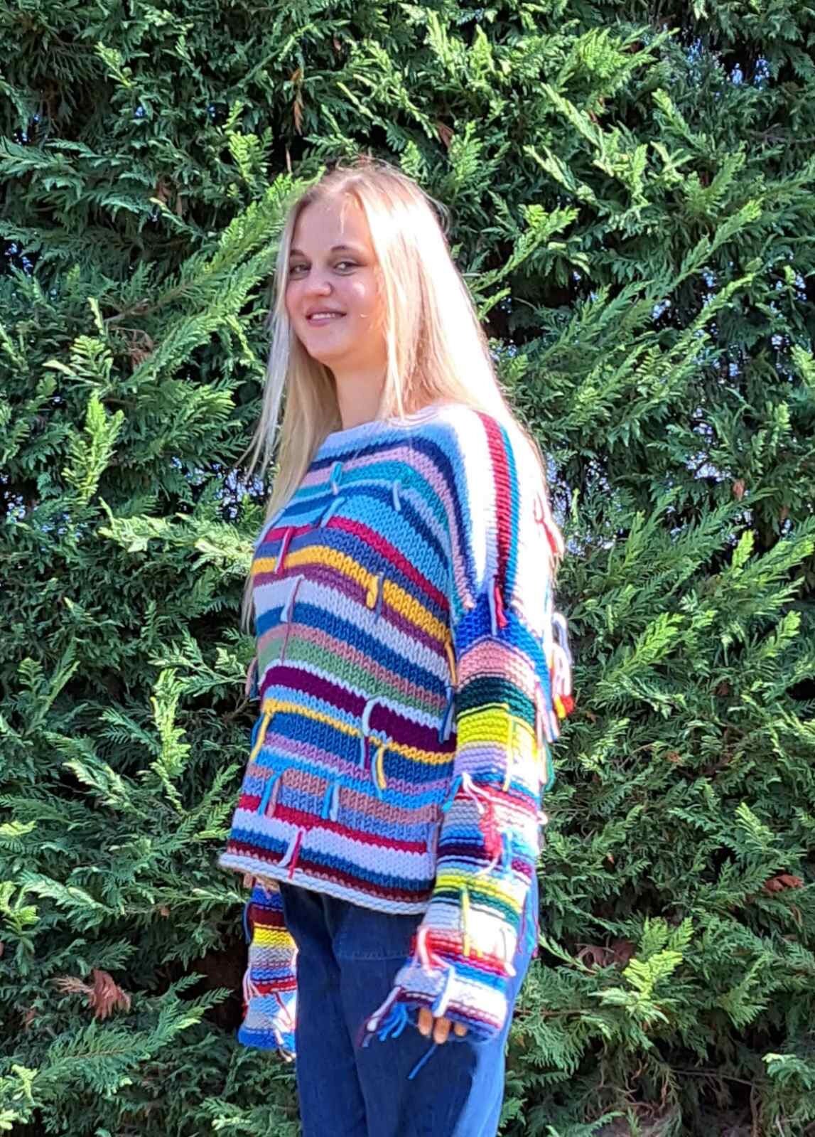 Multicolor Striped Sweater Handmade Oversized Wool, Cozy Cardigan ...
