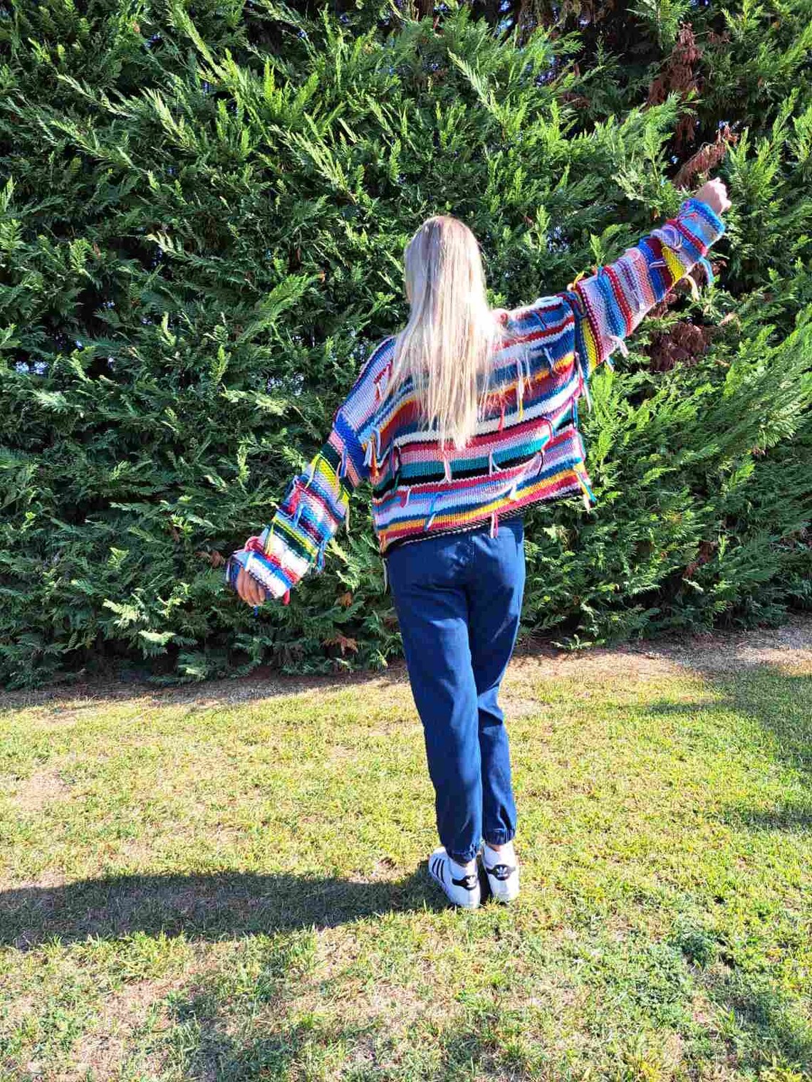 Multicolor Striped Sweater Handmade Oversized Wool, Cozy Cardigan ...