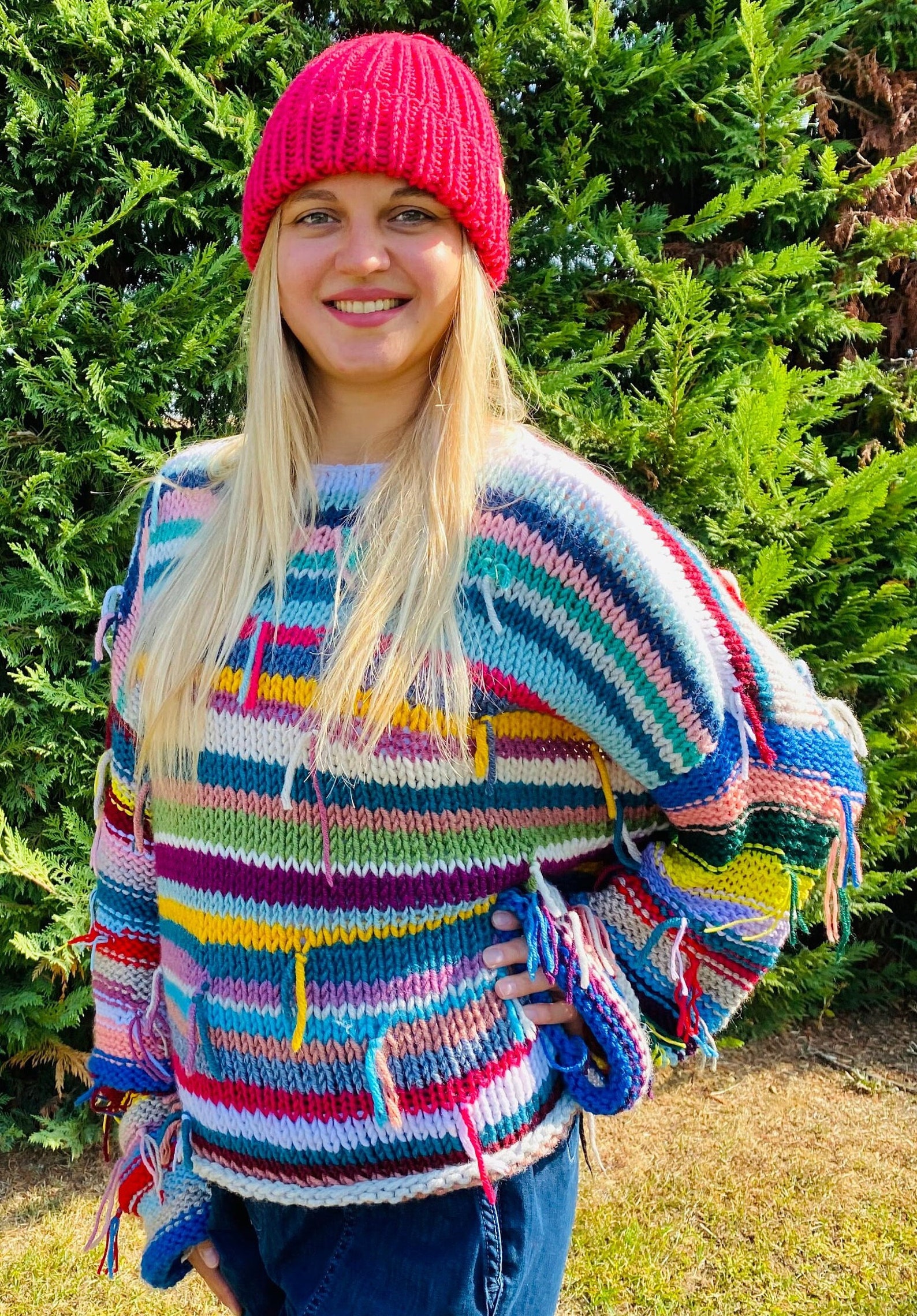 Multicolor Striped Sweater Handmade Oversized Wool, Cozy Cardigan ...