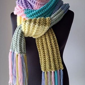 Long Scarf in Pastel Colors, Handmade Tassels Knitted Scarf Wool ...
