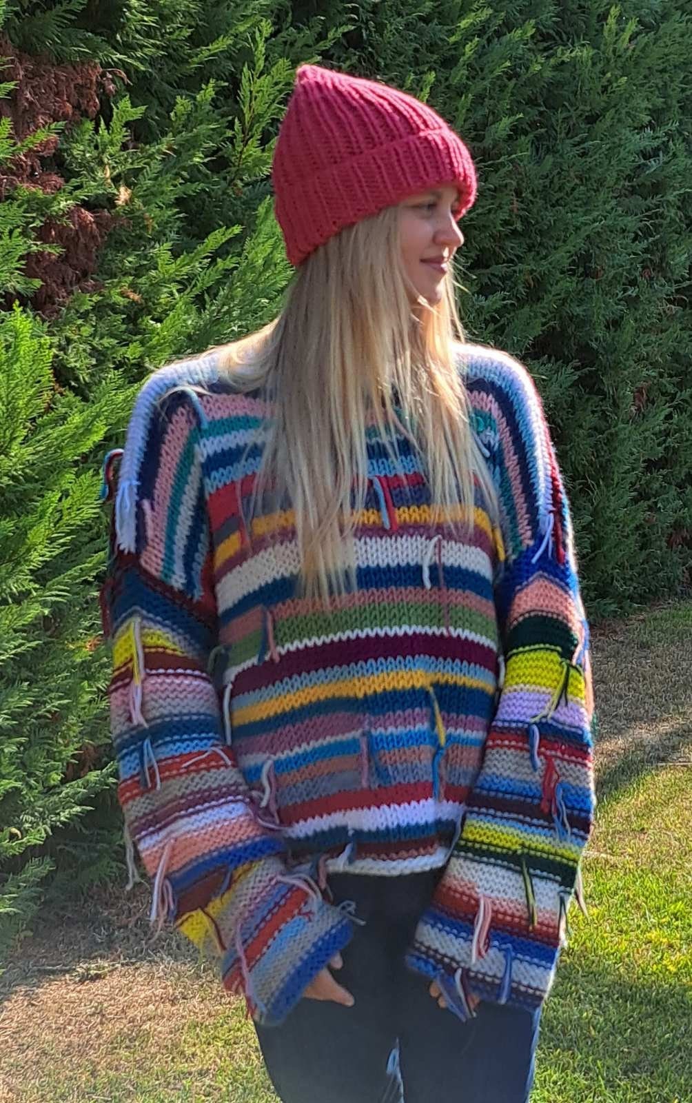 Multicolor Striped Sweater Handmade Oversized Wool, Cozy Cardigan ...
