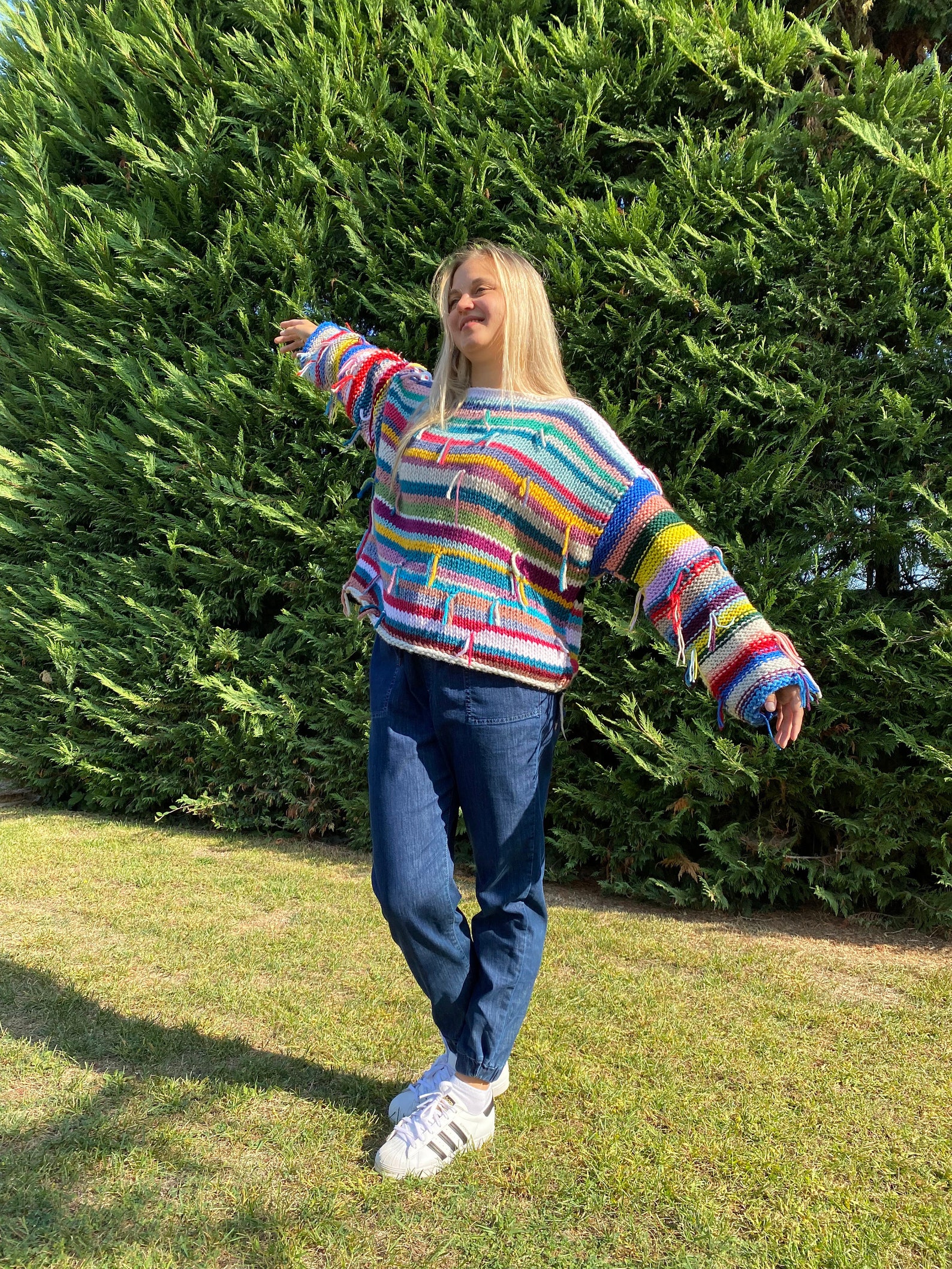Multicolor Striped Sweater Handmade Oversized Wool, Cozy Cardigan ...
