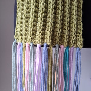 Long Scarf in Pastel Colors, Handmade Tassels Knitted Scarf Wool ...