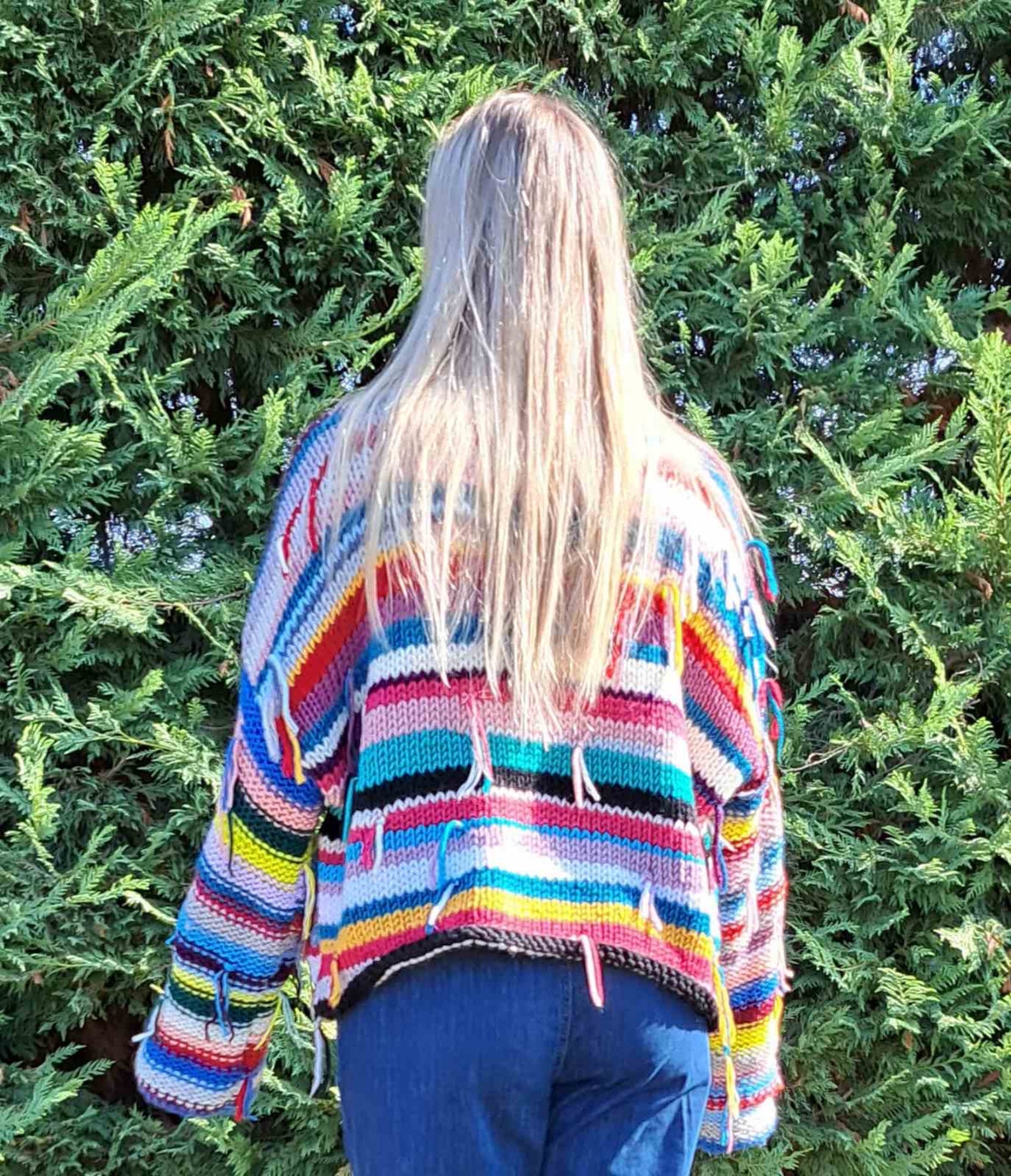 Multicolor Striped Sweater Handmade Oversized Wool, Cozy Cardigan ...