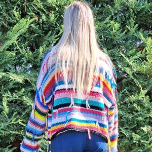 Multicolor Striped Sweater Handmade Oversized Wool, Cozy Cardigan ...