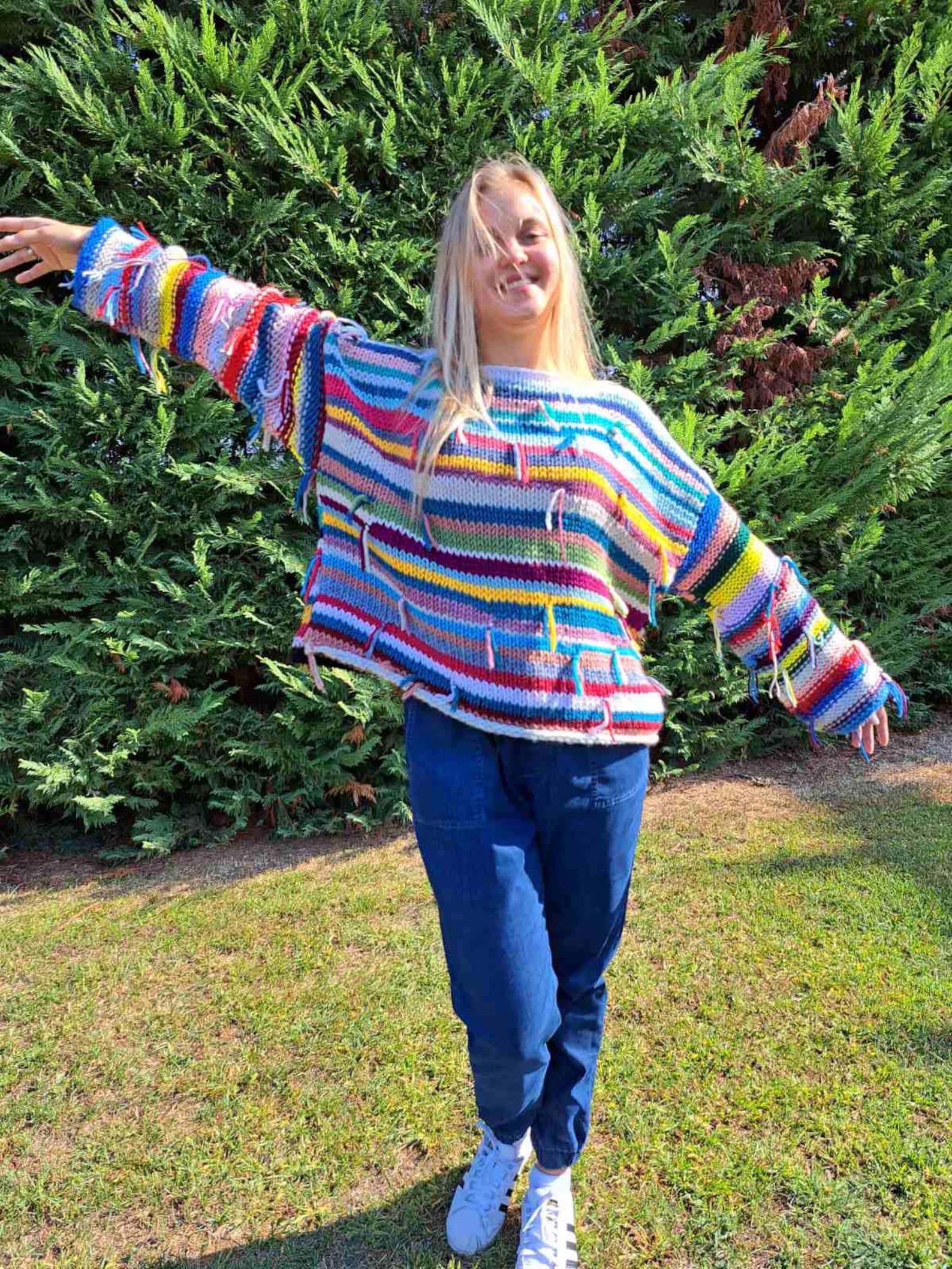 Multicolor Striped Sweater Handmade Oversized Wool, Cozy Cardigan ...