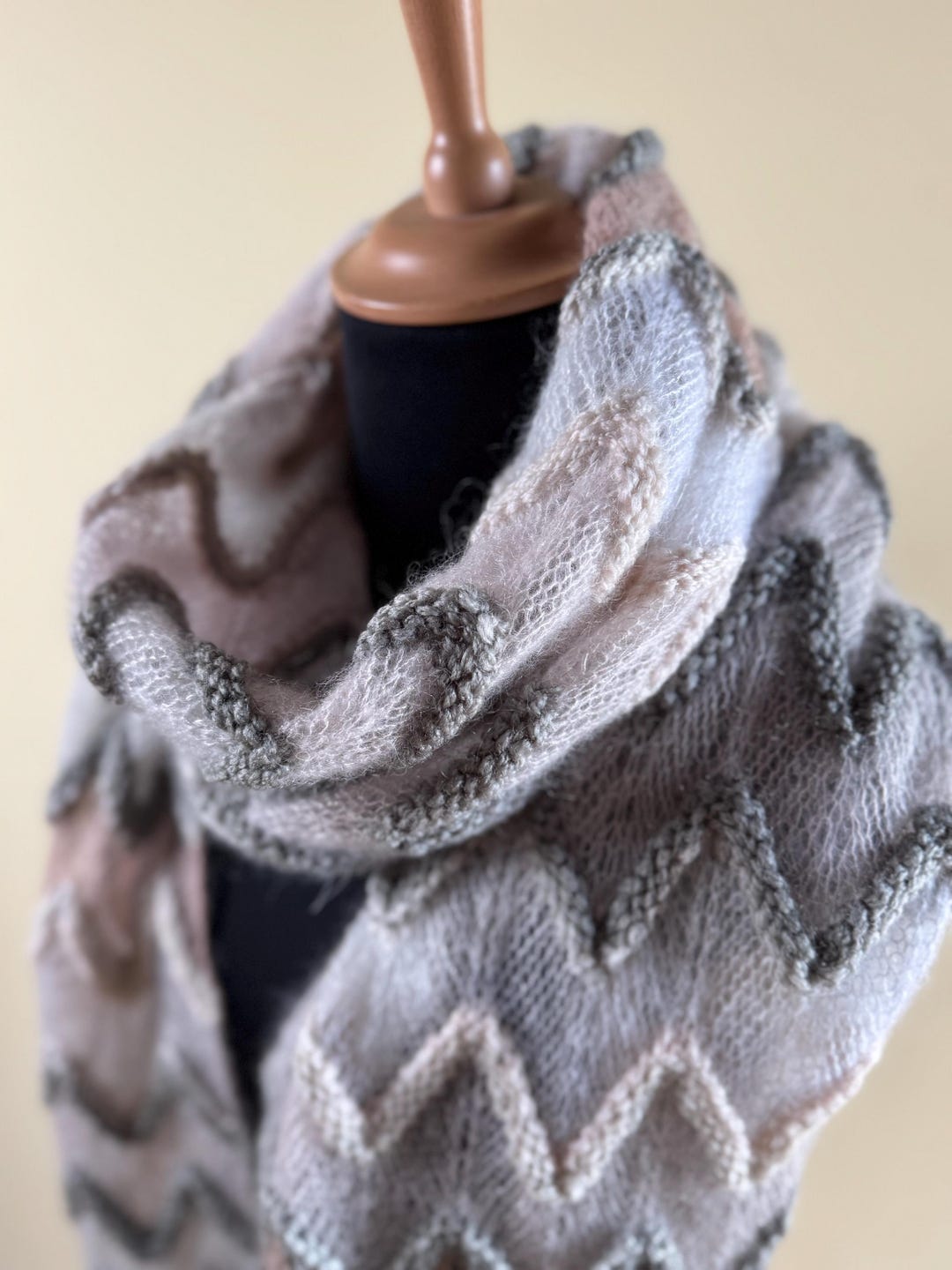 Angora Blend Scarf Pastel Colors Handmade Zigzag Silk Mohair Shawl Pink ...