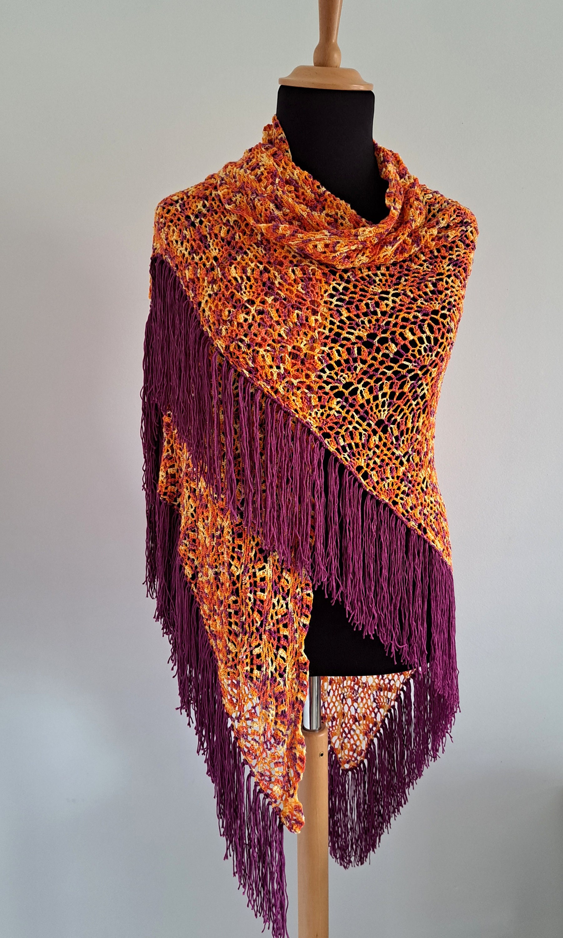 Handmade Crochet Cotton Shawl: Boho Fringe Lace Pareo - Etsy