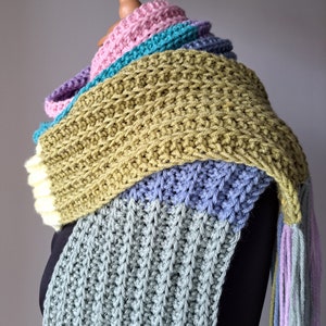Long Scarf in Pastel Colors, Handmade Tassels Knitted Scarf Wool ...