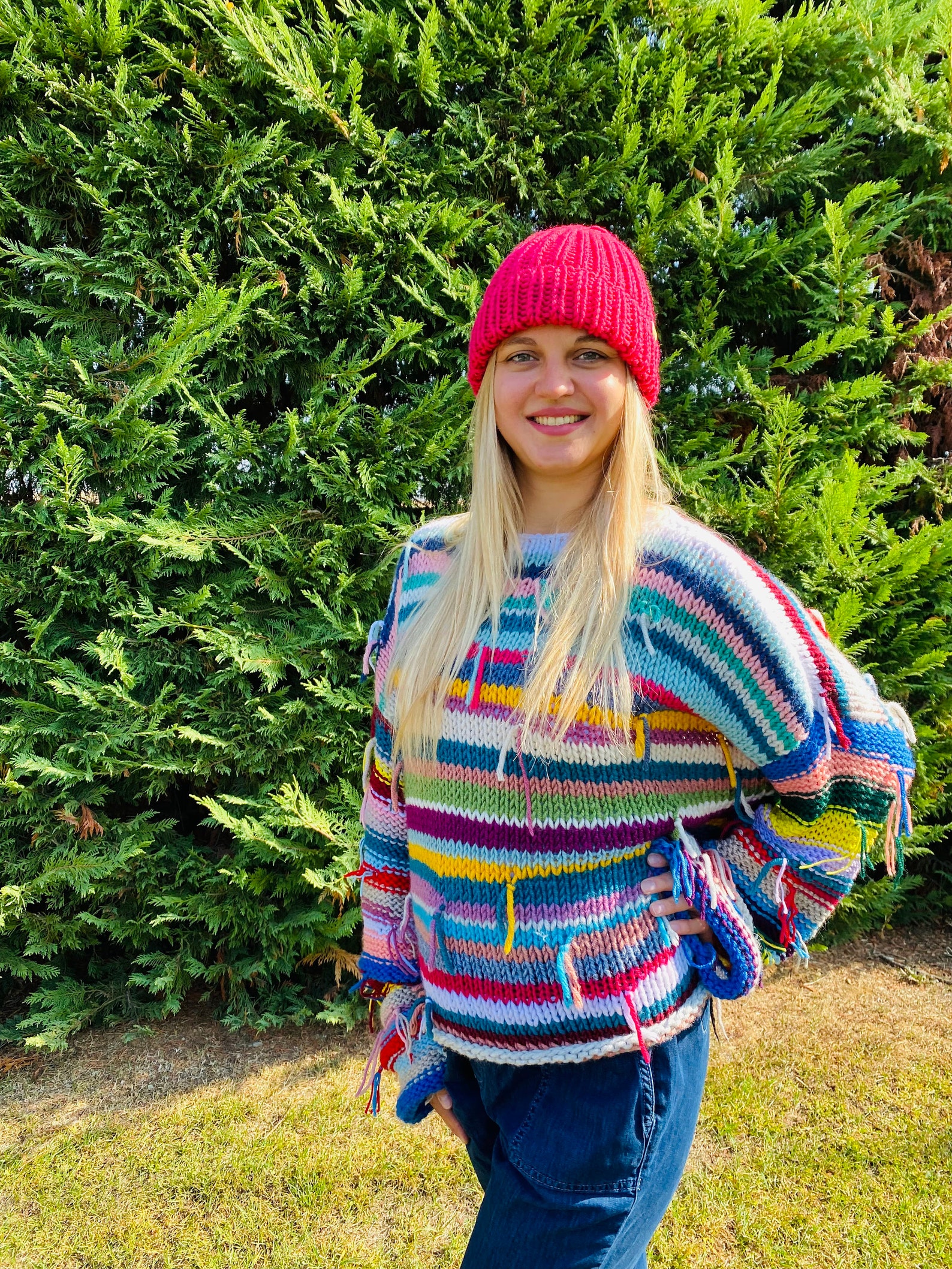 Multicolor Striped Sweater Handmade Oversized Wool, Cozy Cardigan ...