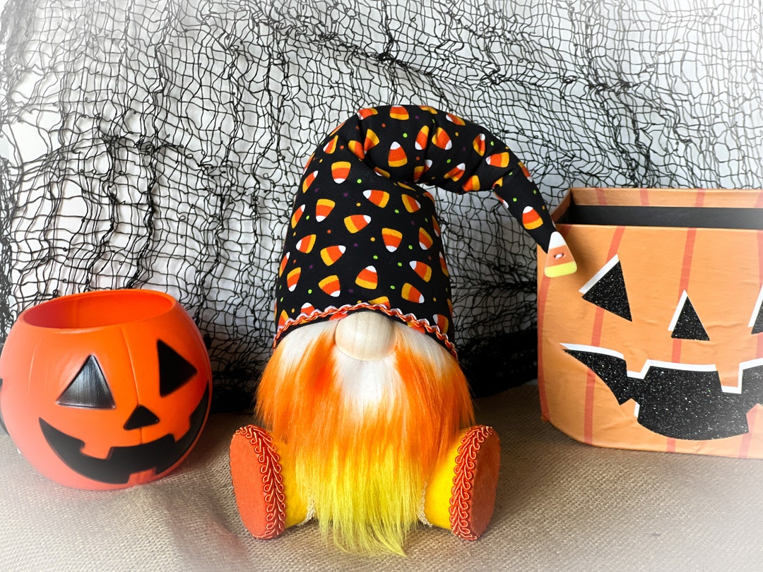 Sitting Candy Corn Gnome, Halloween Gnome, Fall Autumn Decor, Orange ...