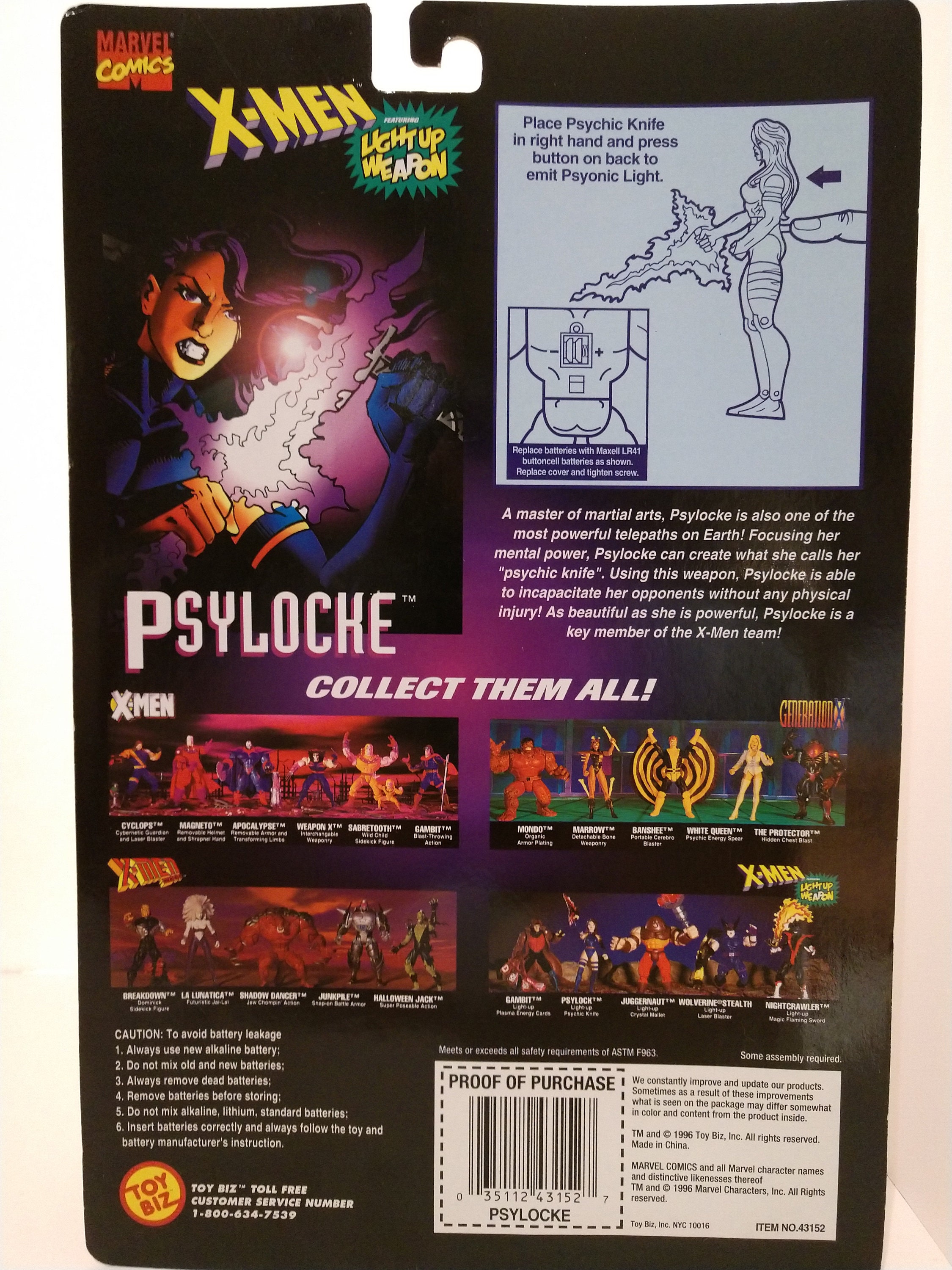 X-men Psylocke Action Figure With Light-up Psychic Knife Toy Biz 1996 ...