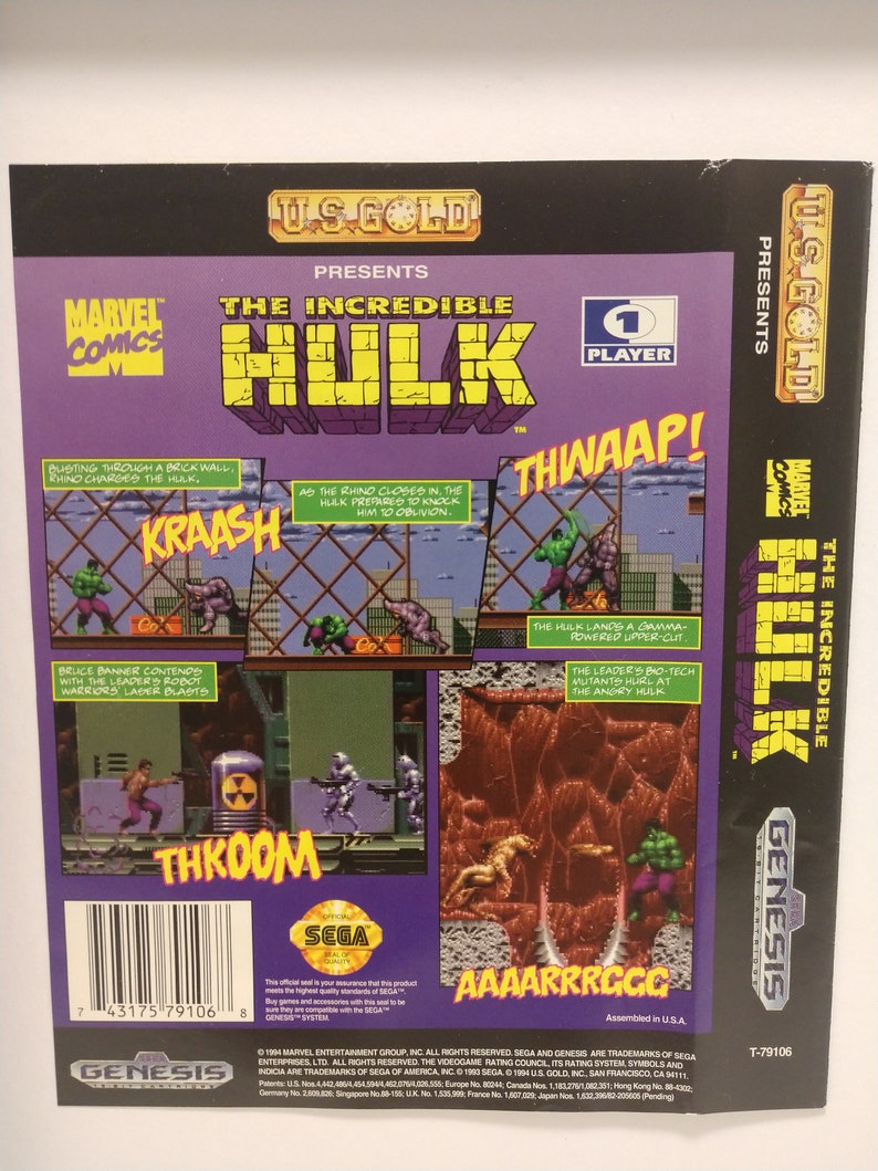 The Incredible Hulk Sega Genesis 1993 Game Cover Original in Picture ...