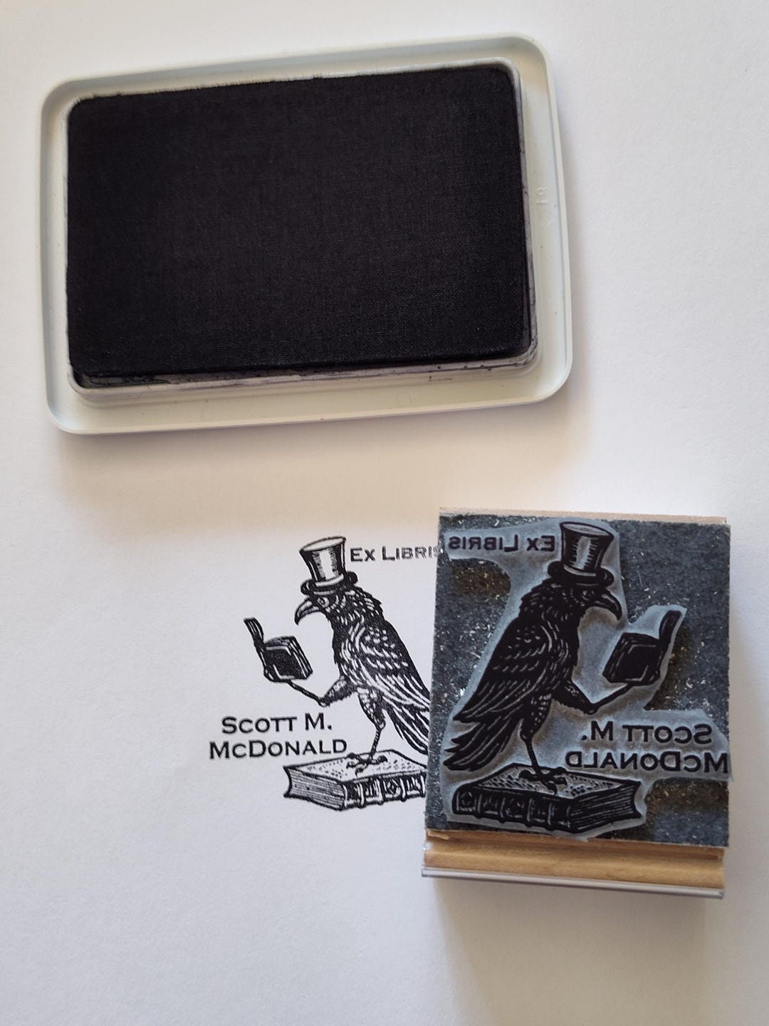 Custom Raven Reading Book Ex Libris/bookplate Rubber Stamp Personalized ...