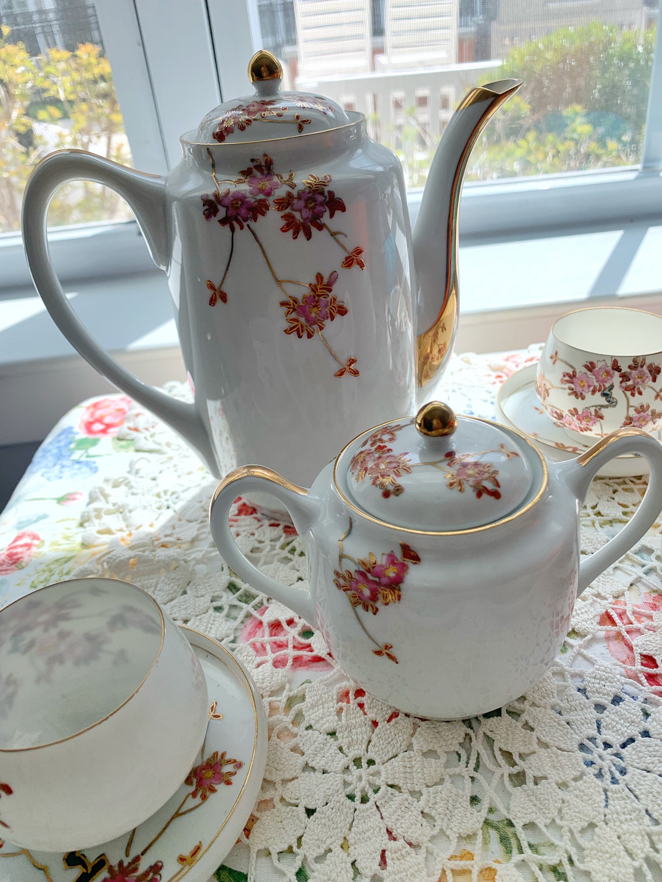 Pink And Gold Floral Tea Set at Karen Medina blog