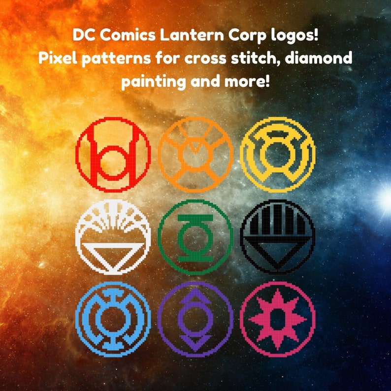 DC Comics Lantern Corp Pixel Logos | Digital Pdfs for Craft - Etsy