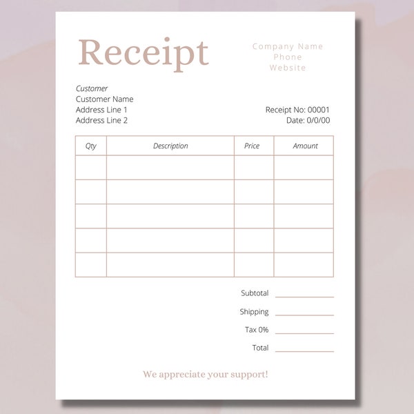 Editable Receipt for Business - Etsy