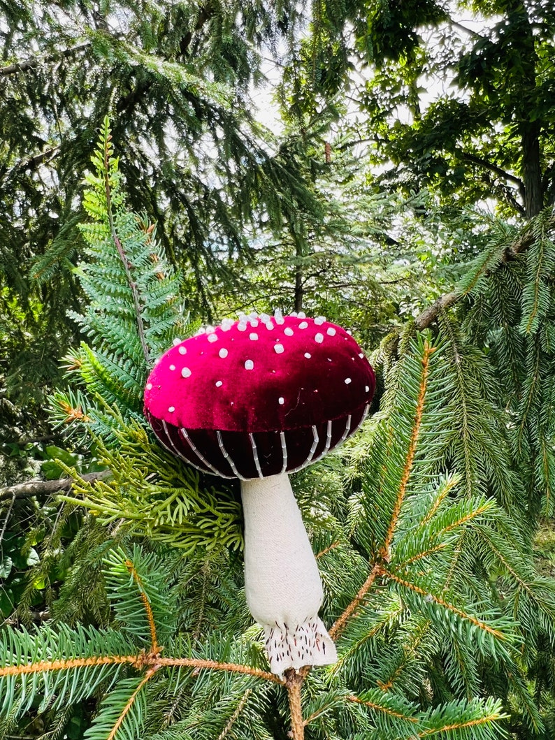 Red and Iridescent Mushroom Tree Topper - Etsy