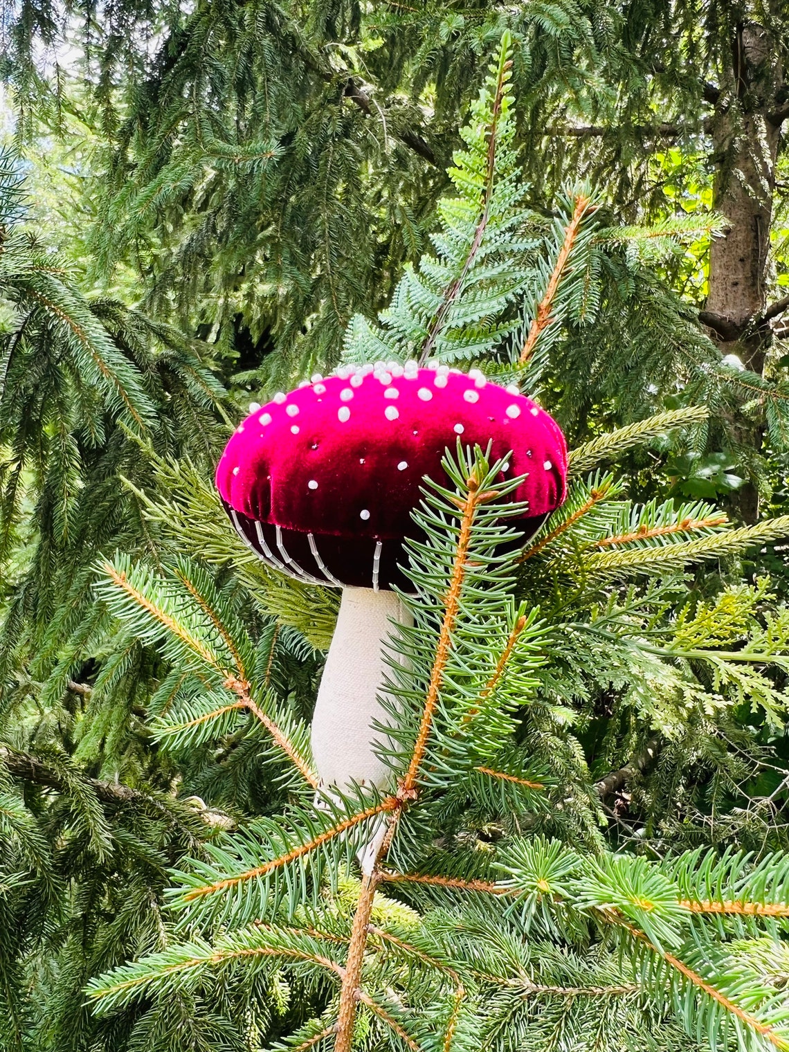 Red and Iridescent Mushroom Tree Topper - Etsy