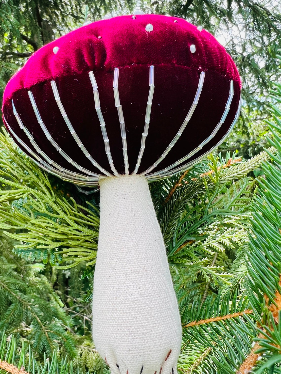 Red and Iridescent Mushroom Tree Topper - Etsy