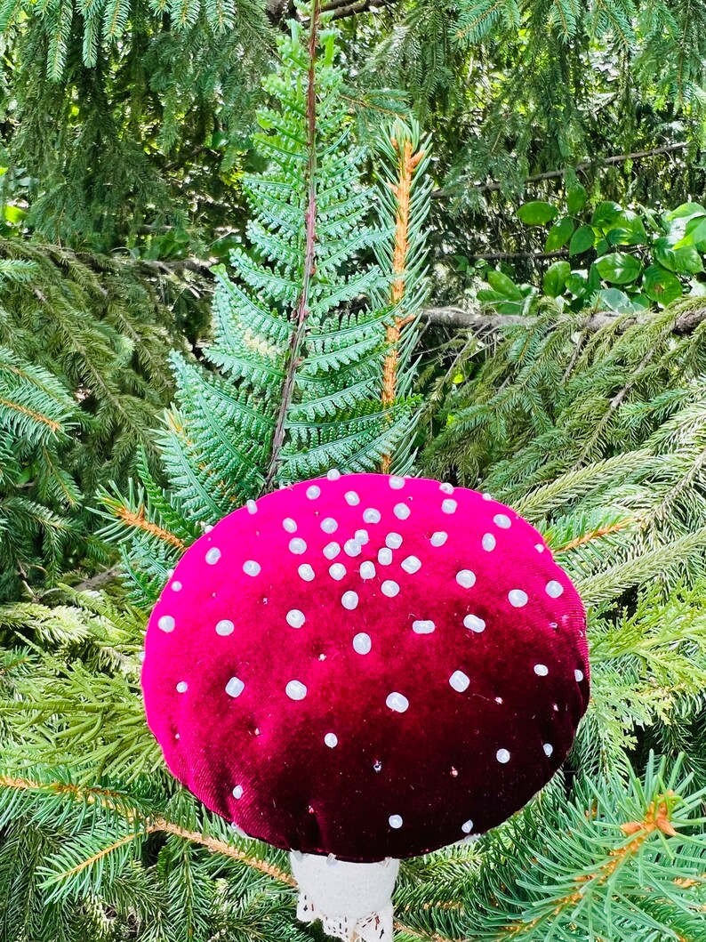 Red and Iridescent Mushroom Tree Topper - Etsy