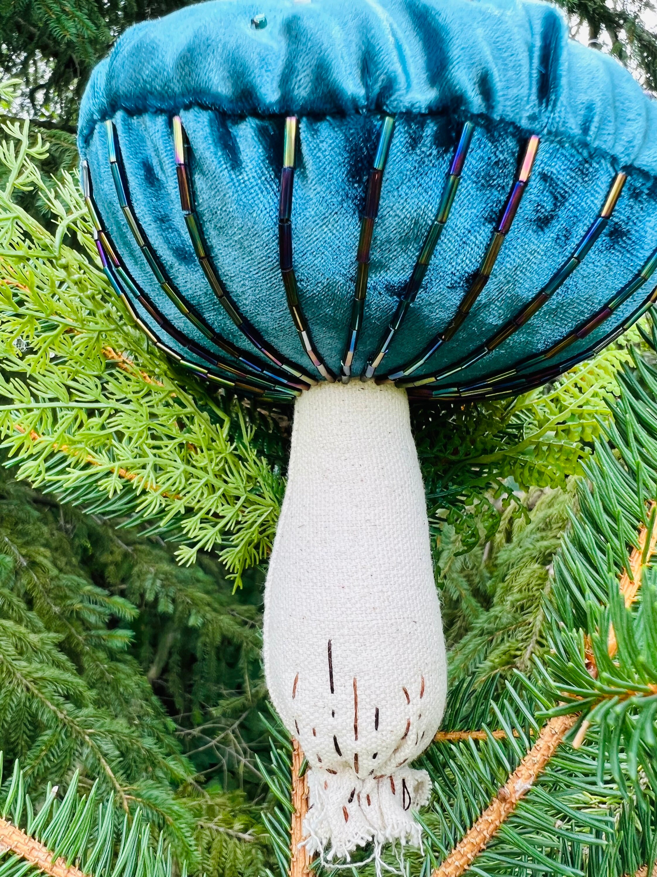Turquoise and Dark Iridescent Mushroom Tree Topper - Etsy