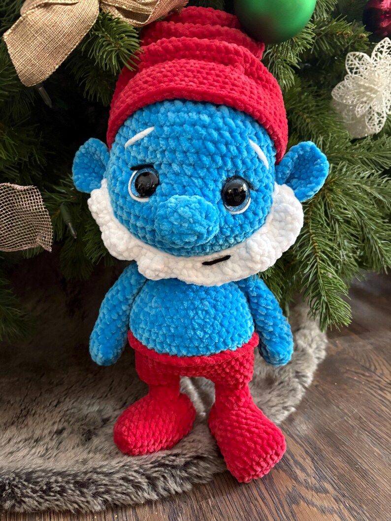 Handmade Crochet Papa Smurf Plush, Amigurumi Smurf Toy, Soft Stuffed ...